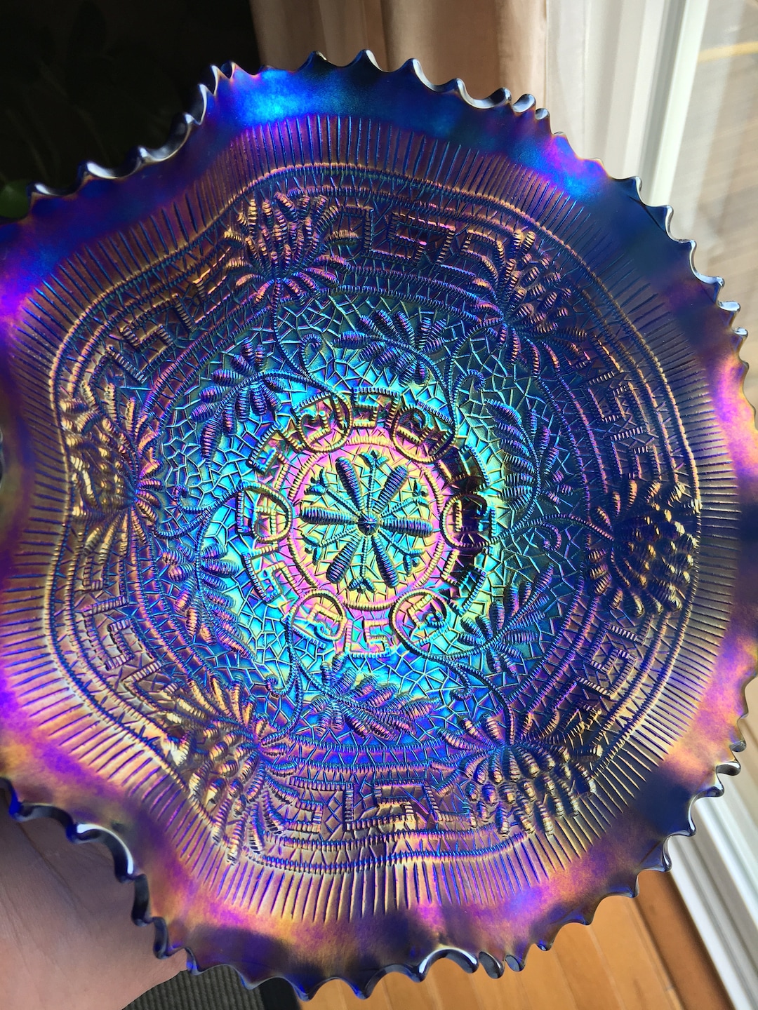 Northwood Embroidered Mums Electric Blue Carnival Glass Bowl - Etsy