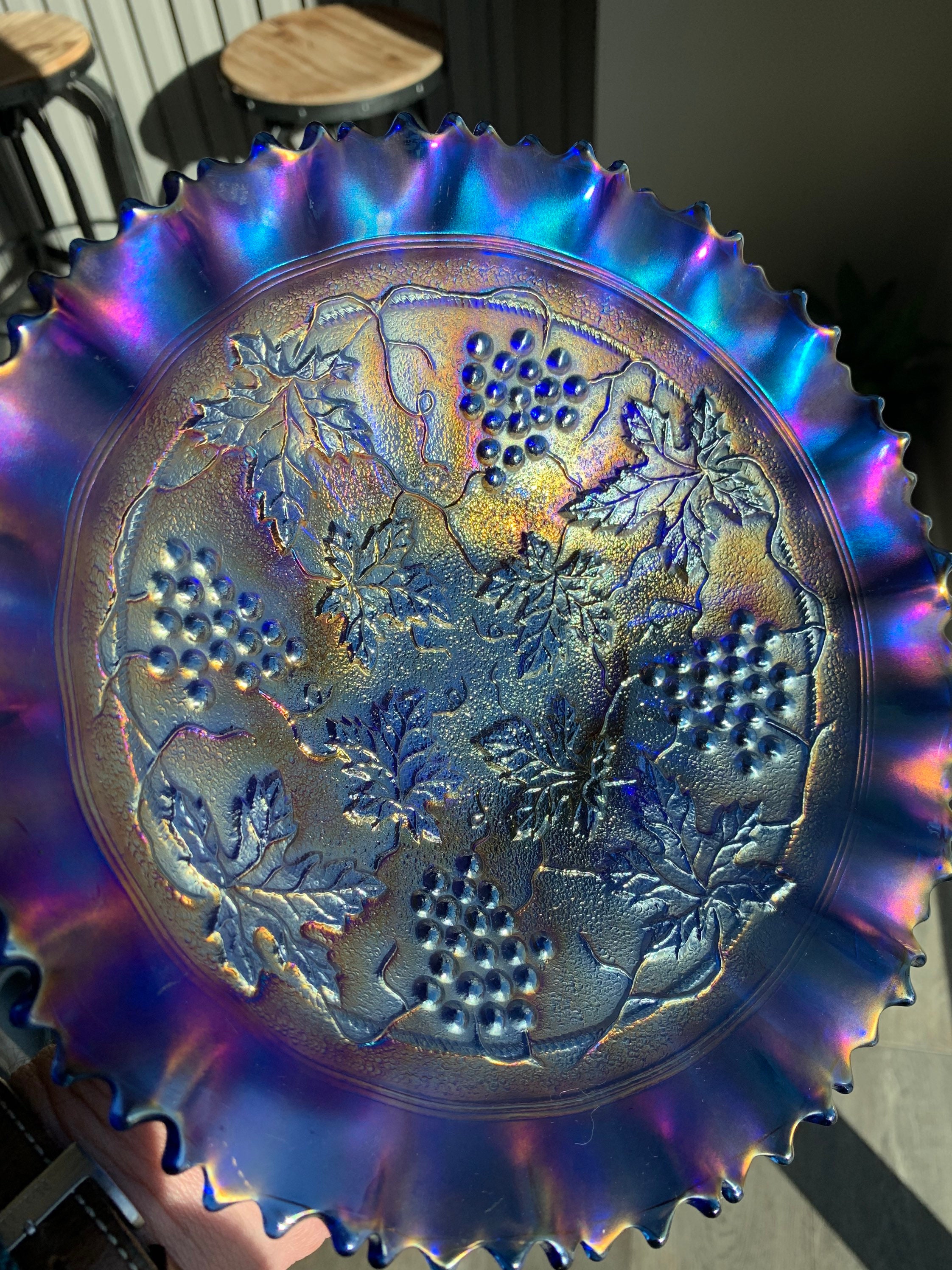 Antique Northwood Grape and Cable Variant Stippled Blue Pie Crust Edge ...