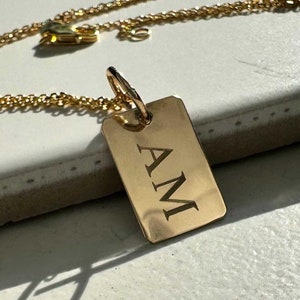 Engravable 14k Gold Tag Charm Necklace - Etsy