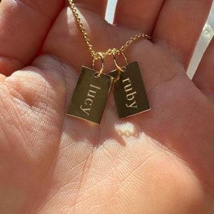 Engravable 14k Gold Tag Charm Necklace - Etsy