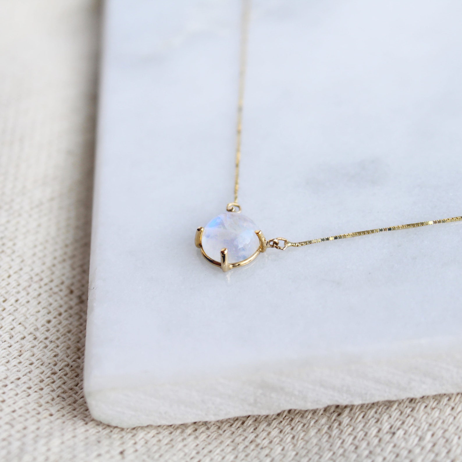 Solitaire Round Moonstone Necklace | Etsy