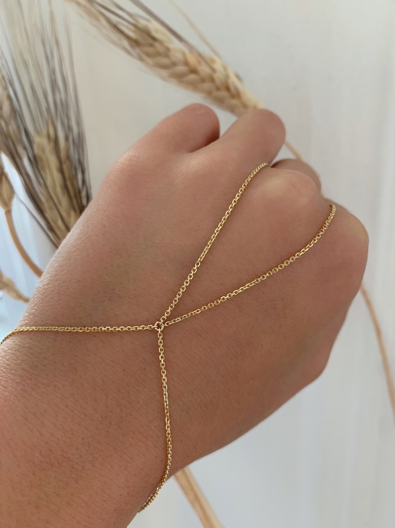 14k Solid Gold Hand Chain - Etsy