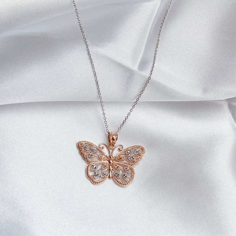 Rose Gold Butterfly Necklace - Etsy
