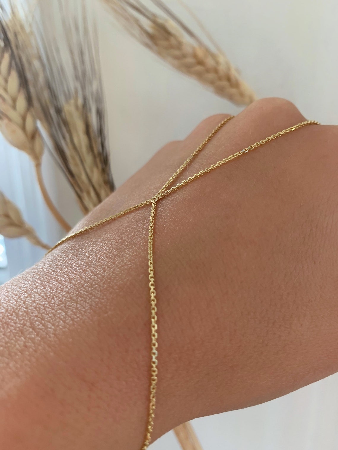 14k Solid Gold Hand Chain - Etsy