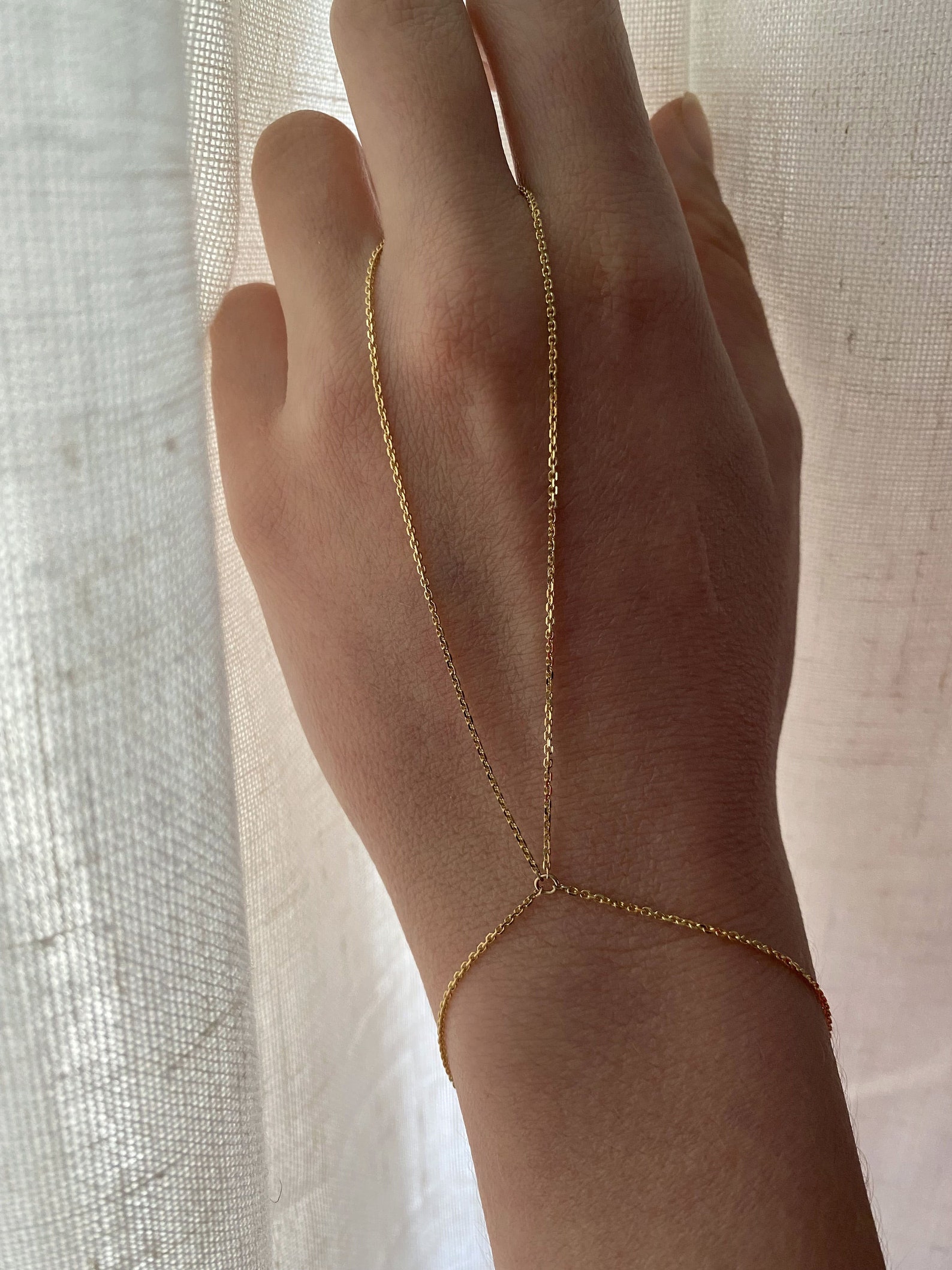 14k Solid Gold Hand Chain - Etsy