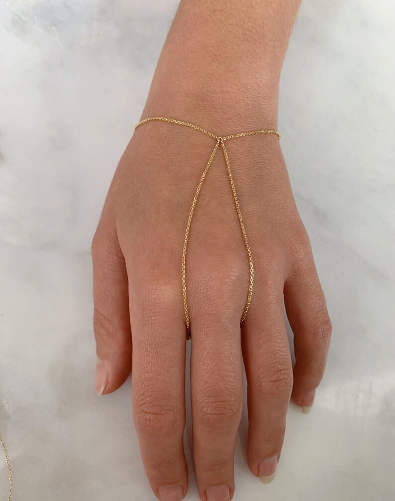 14k Solid Gold Hand Chain - Etsy