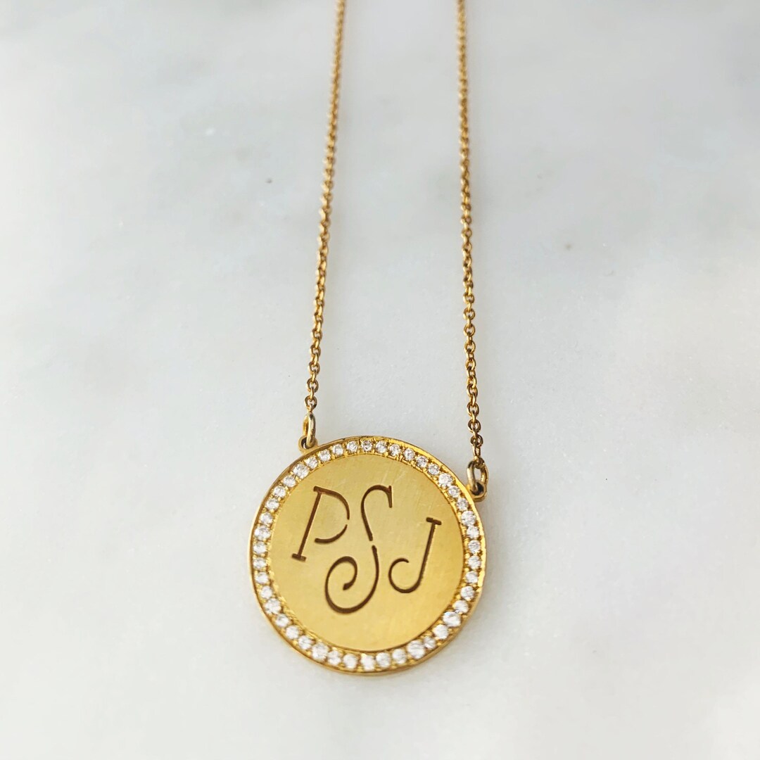 Diamond Medallion Monogram Necklace - Etsy