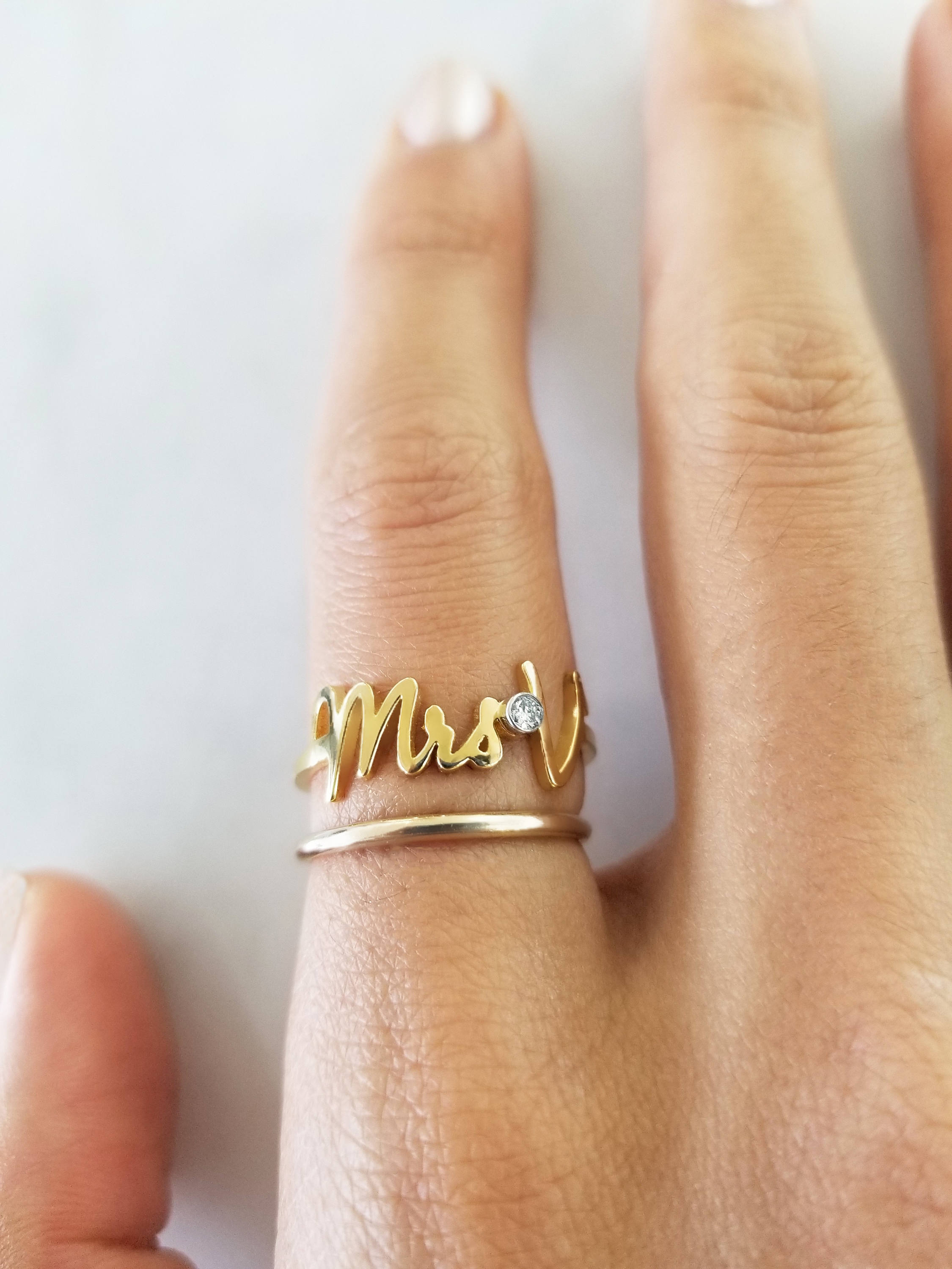 MRS Wedding Band/Name Ring | Etsy