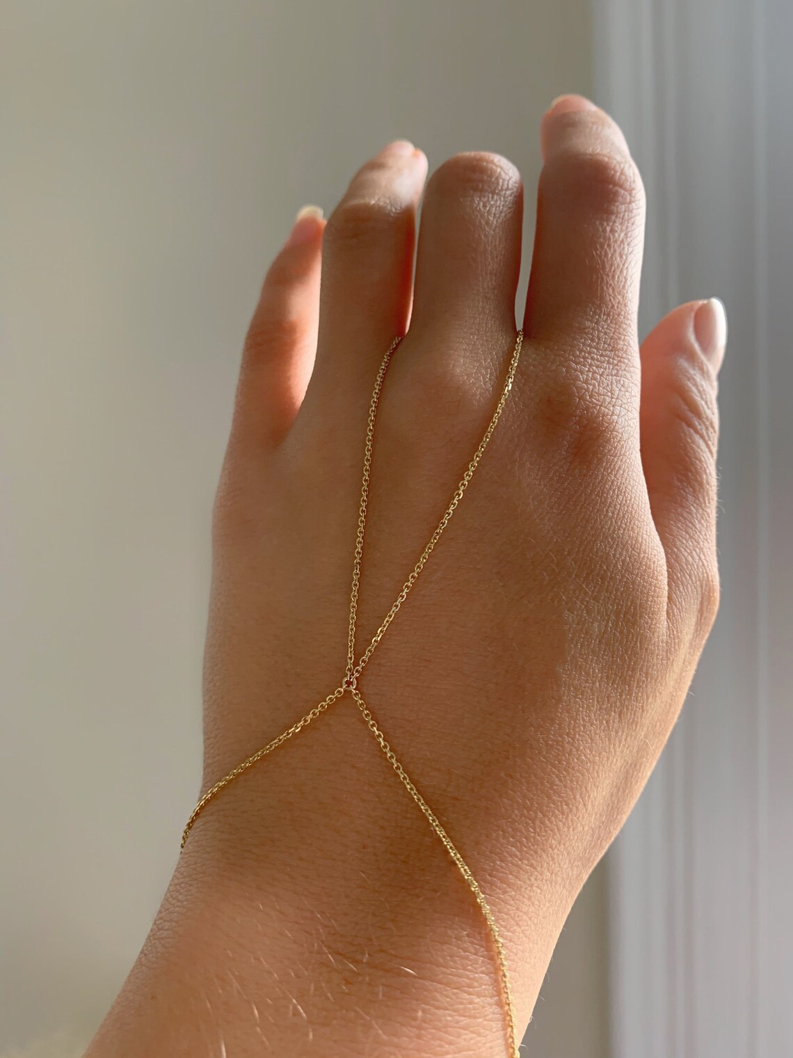 14k Solid Gold Hand Chain - Etsy