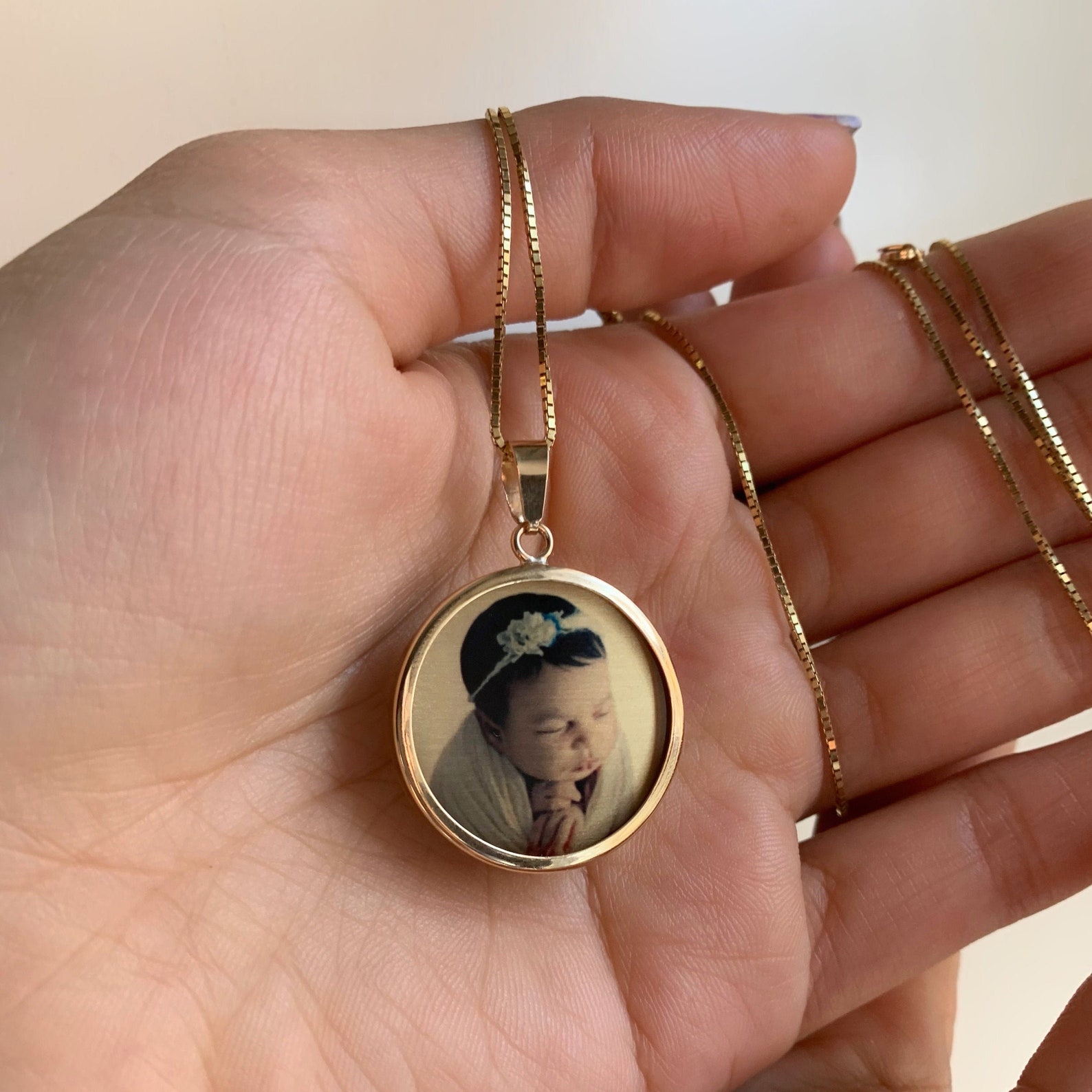 Gold Photo Pendant Disc Charm / Photo Necklace | Etsy