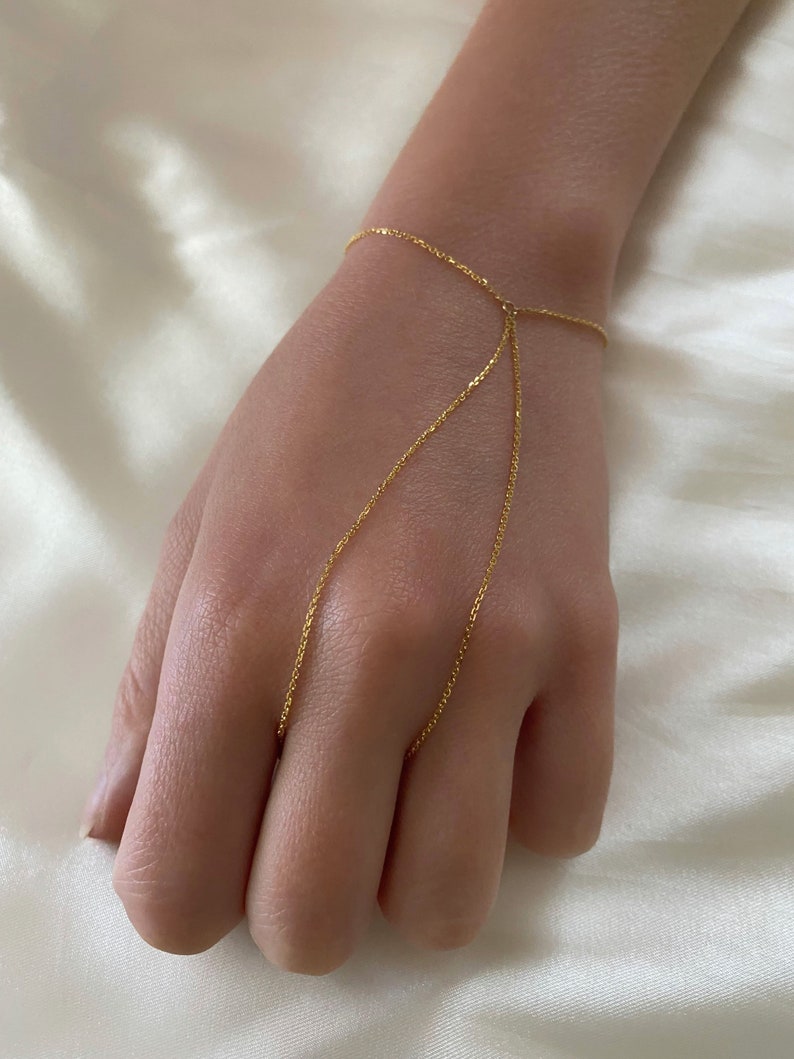 14k Solid Gold Hand Chain - Etsy