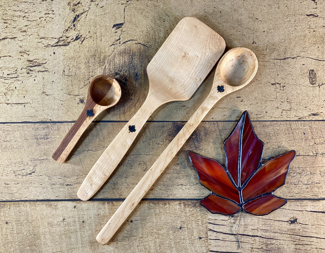 O Canada! Wooden Kitchen Utensils Set - Large Flipper, Cooking Spoon ...