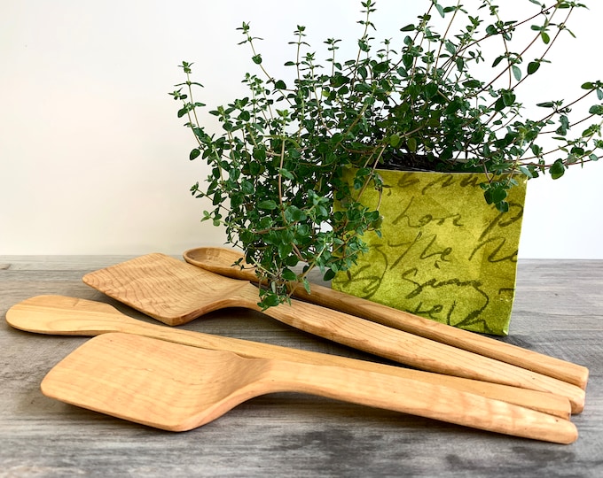 Wooden Kitchen Utensils Set Large Flipper, Small Flipper, Cooking Spoon ...