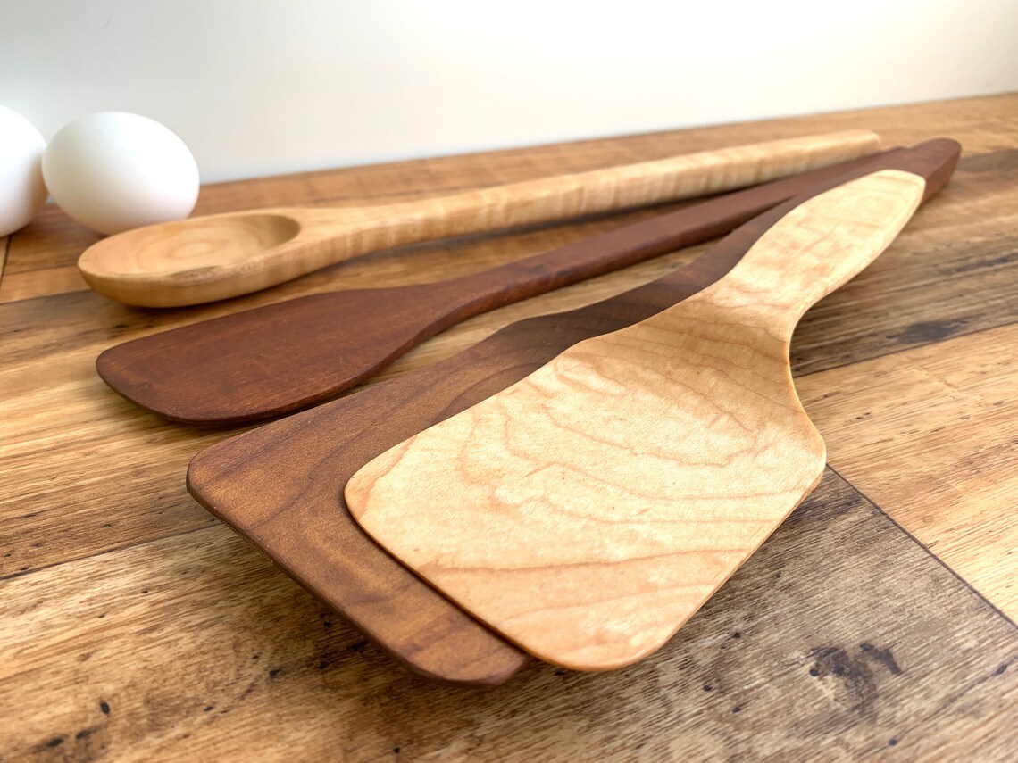 Wooden Kitchen Utensils Set Large Flipper Small Flipper | Etsy