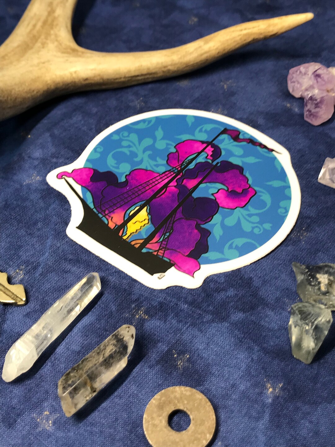 Iris Flower Ship Sticker: Mythical Sailing Art - Etsy