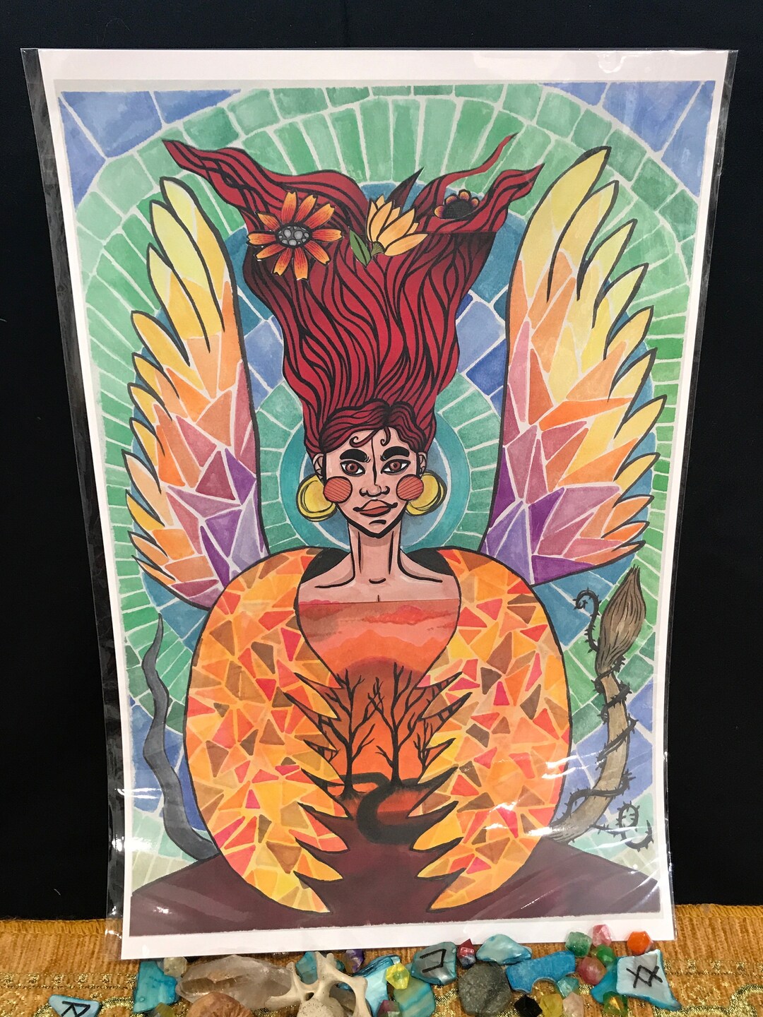 Sphinx Art Print: Mythic Figure With Mosaic Wings - Etsy