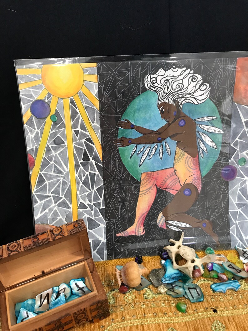 Mythic Earth Goddess Art Print: Cosmic Watercolor Collage (10.5x14 In ...