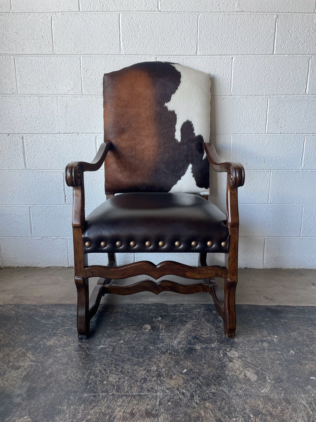 Classic Cowhide Arm Chair - Brown + White Cowhide - Brown Leather - Etsy