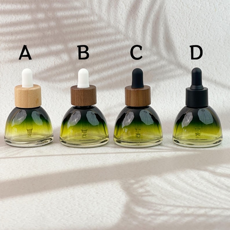 Gradient Green Dome Glass Dropper Bottle With Wood Cap, Refillable ...