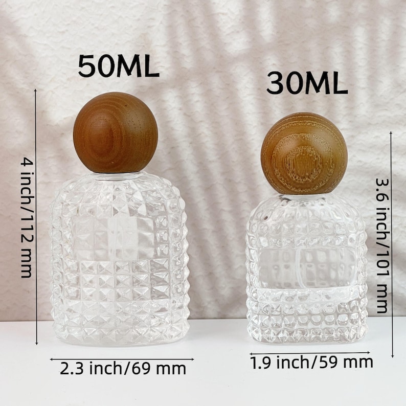 30ml/50ml Clear Glass Spray Bottles, Perfume Bottles With Natural Wood ...