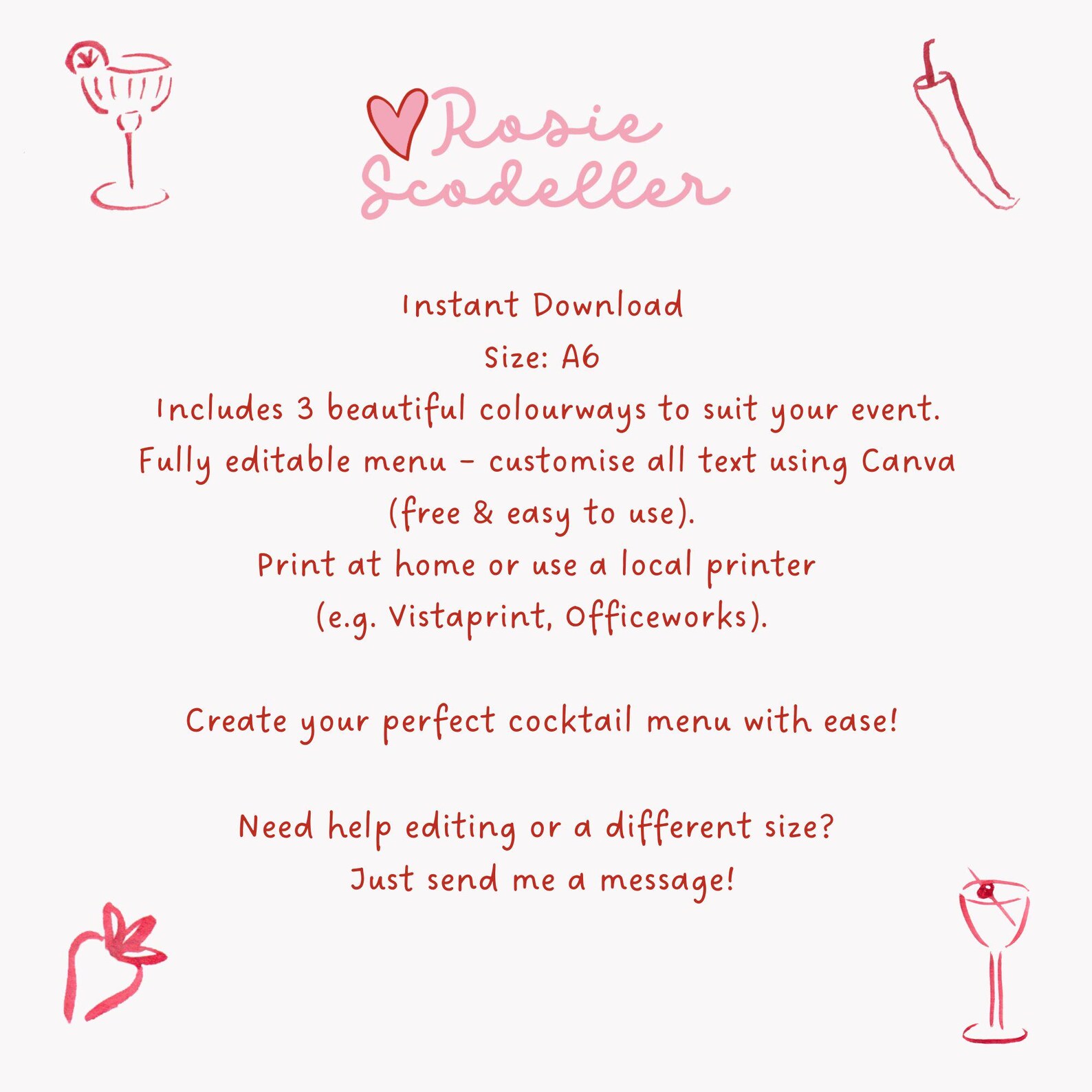 Editable Cocktail Menu Template – Wedding Bar Sign, A6 (canva Template ...