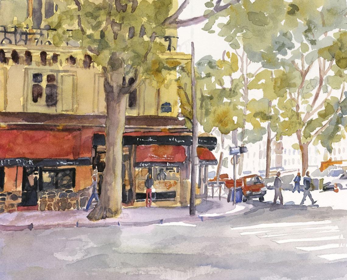 Paris Streetscape Paris Watercolor Painting Ile De La Cite - Etsy