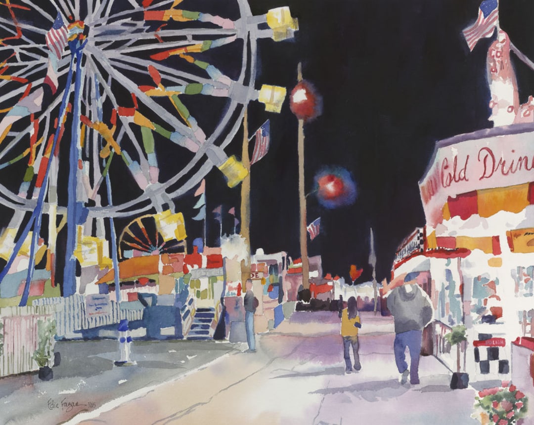 Ferris Wheel Watercolor Painting: Carnival at Night Art Print - Etsy
