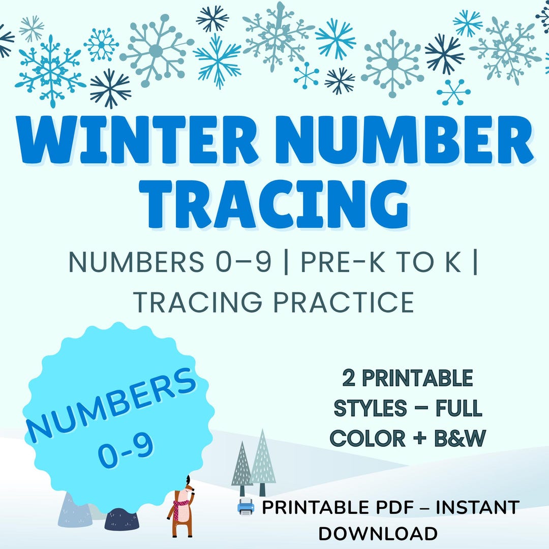 Winter Number Tracing Worksheet | Numbers 0–9 | Preschool ...