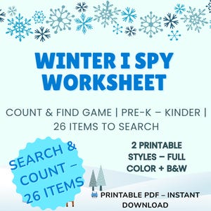 Winter I Spy Worksheet Printable | Preschool & Kindergarten Count and ...