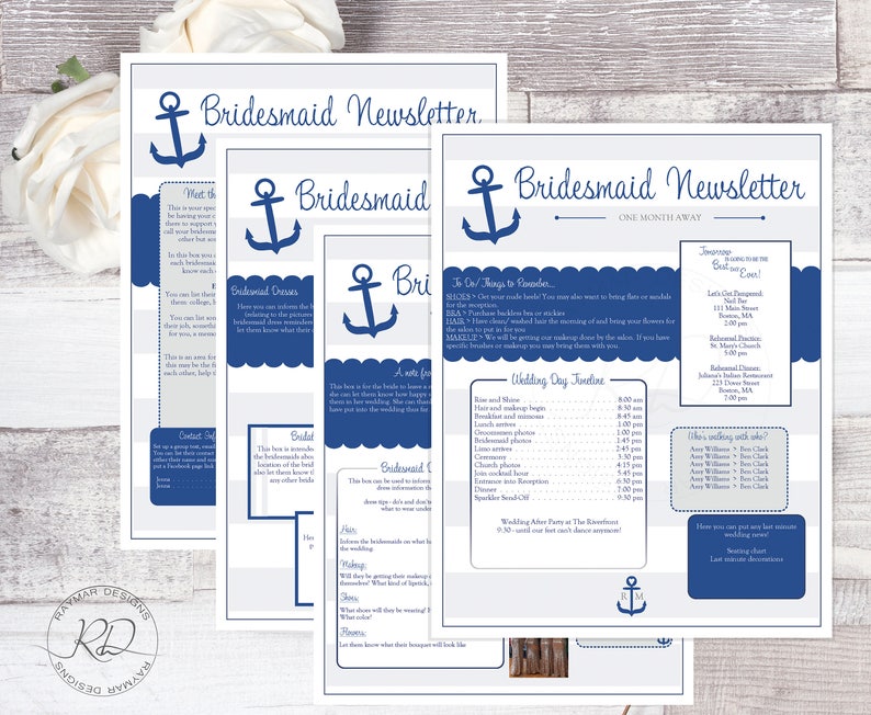 Wedding Newsletter Package. Nautical Anchor. Bridesmaid. Wedding ...
