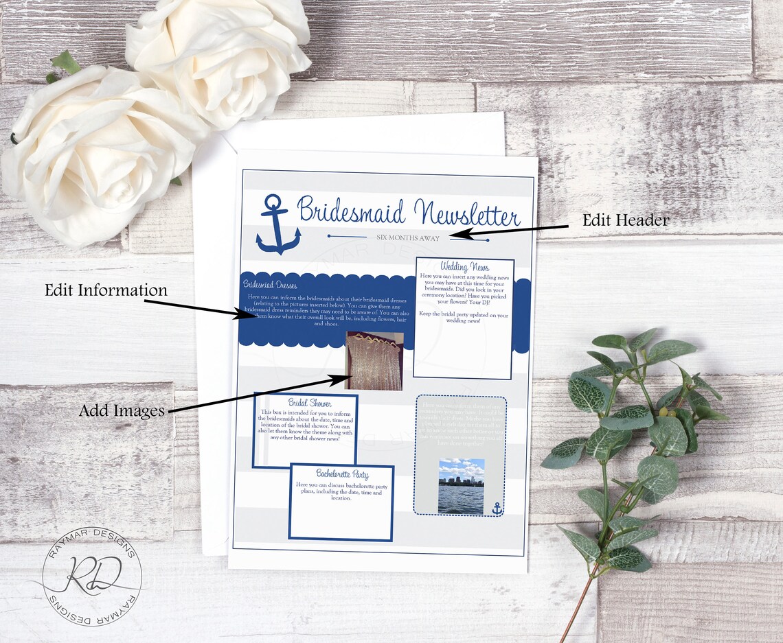 Wedding Newsletter Package. Nautical Anchor. Bridesmaid. Wedding ...