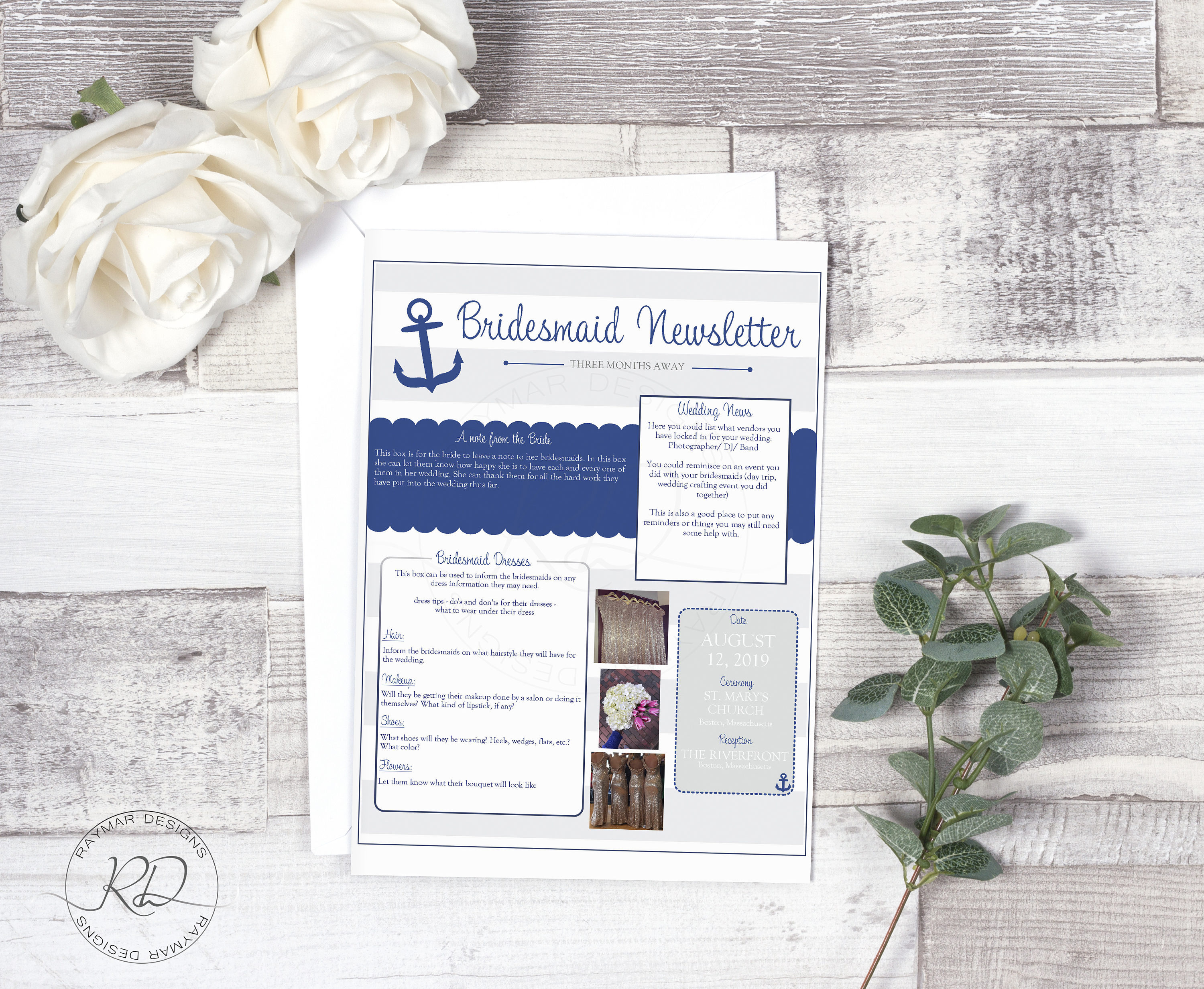 Wedding Newsletter Package. Nautical Anchor. Bridesmaid. Wedding ...