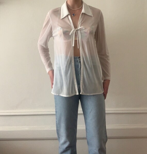 70's sheer mesh top with front tie - Gem