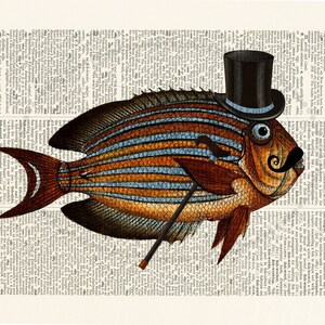 Fish in Top Hat With Moustache and Cane Art Print Stripey - Etsy