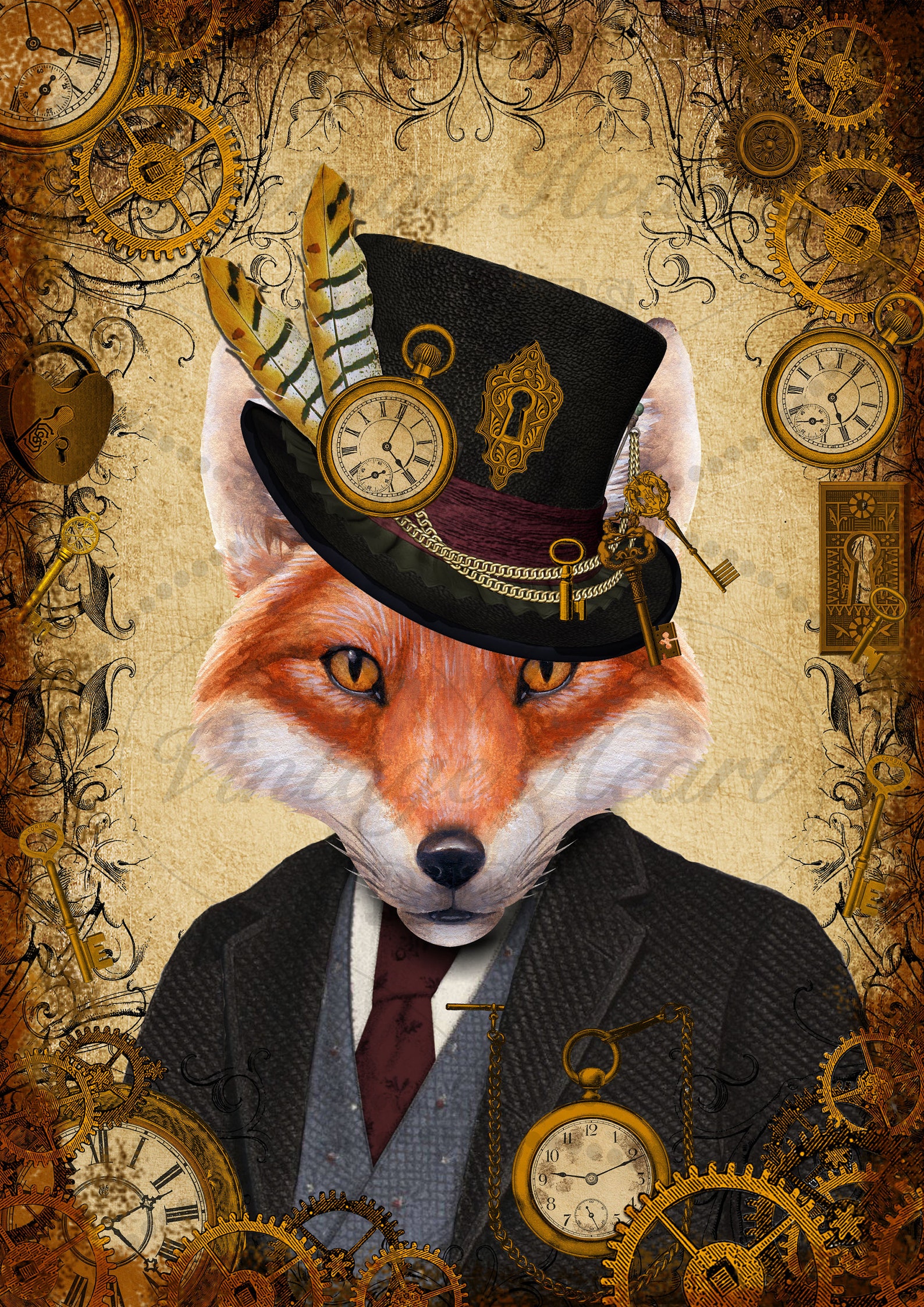 Steampunk Fox Art Print Wall Art Poster Home Decor Fox in | Etsy