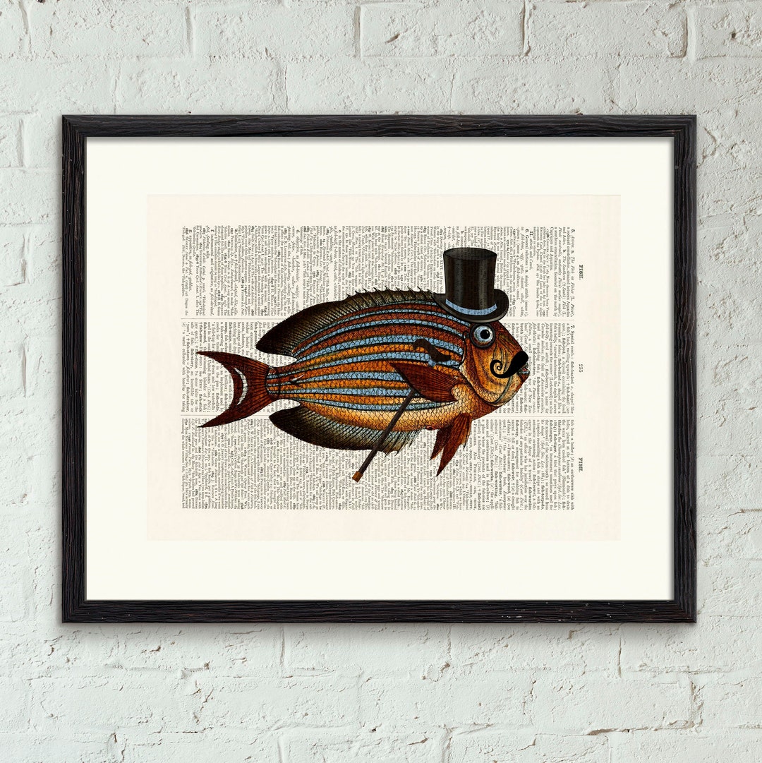 Fish in Top Hat With Moustache and Cane Art Print Stripey - Etsy