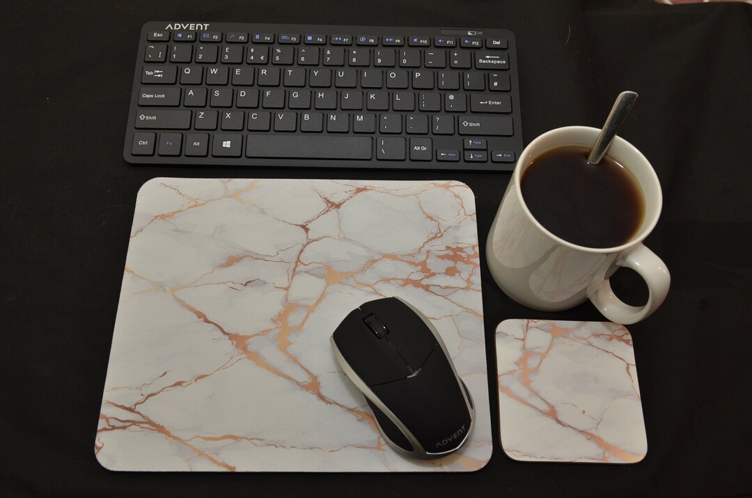 MOUSE PAD & Coaster Set. Faux Rose Gold Marble Pattern. Desk Decor. PC ...