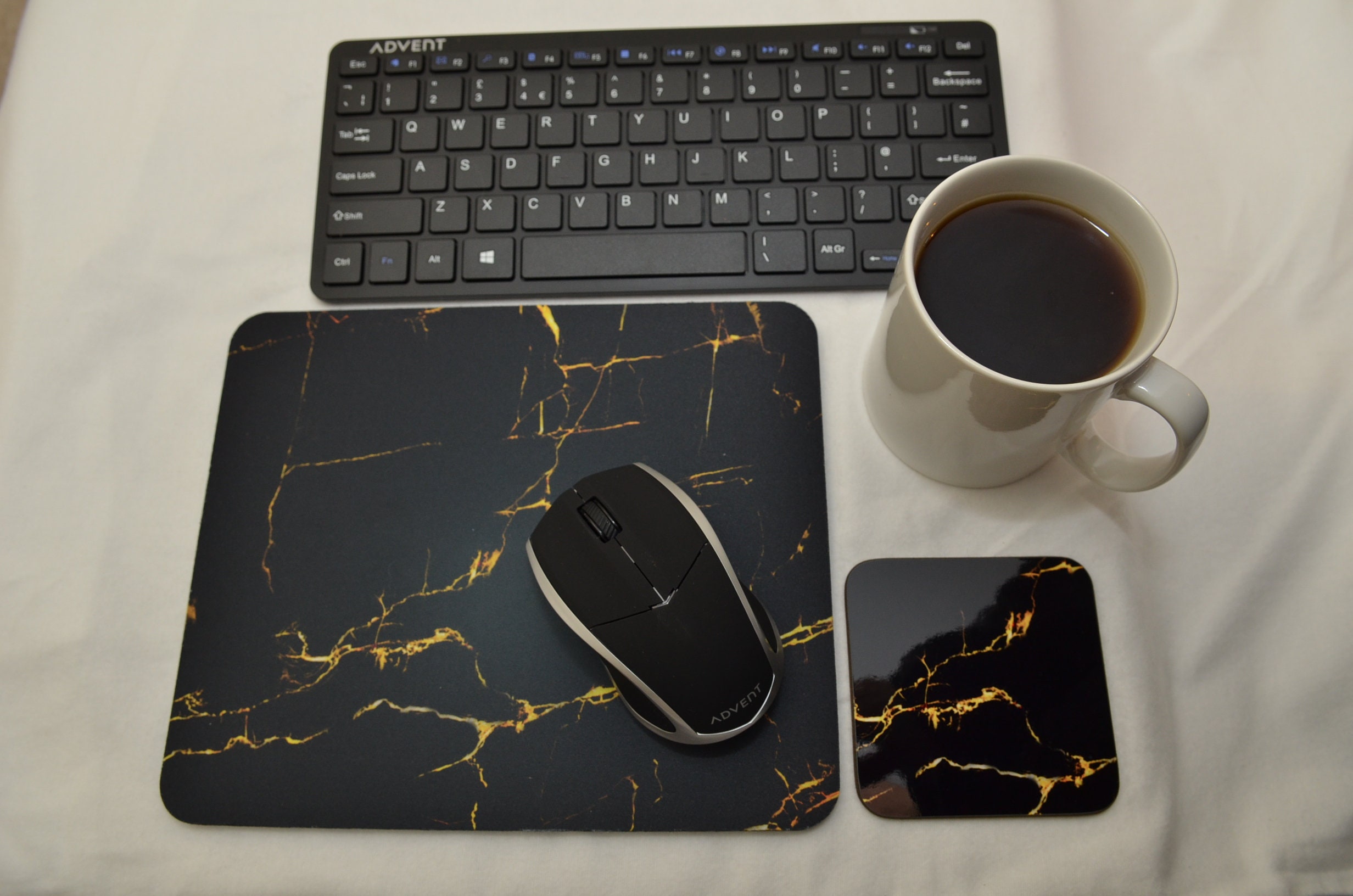 MOUSE PAD & Coaster Set. Faux Black and Gold Marble Pattern. Desk Decor ...