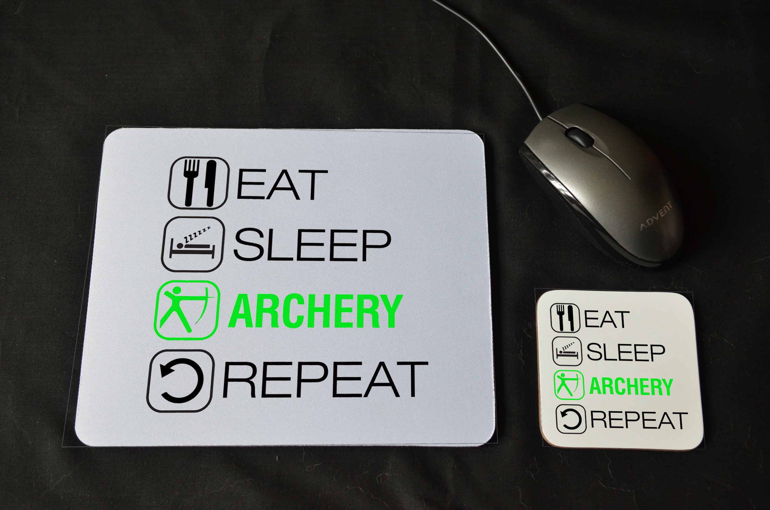 MOUSE MAT & Coaster Set. Eat Sleep Archery Desk Decor PC Computer ...