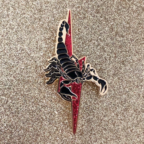 Scorpion Pin W/ Red Glitter Lightning Bolt | Etsy