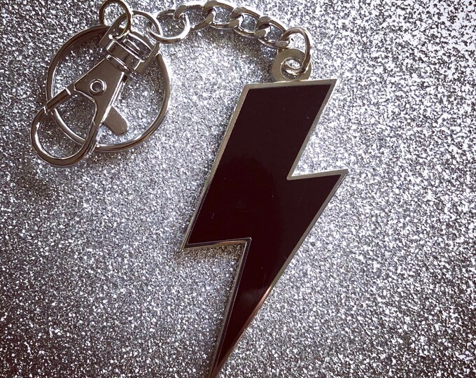 Lightning Bolt Keychain - Solid Black & Silver