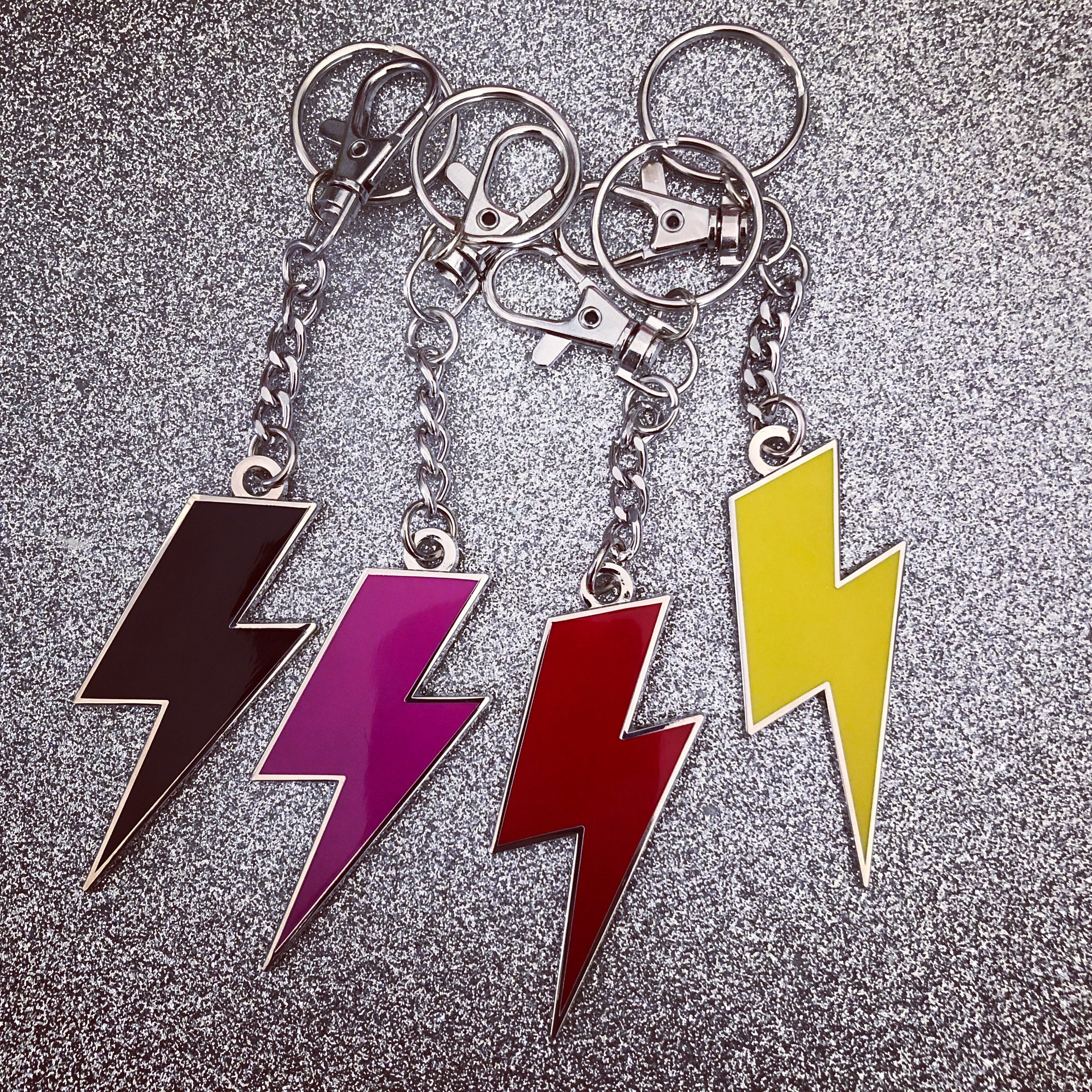 Lightning Bolt Keychain Solid Black & Silver - Etsy