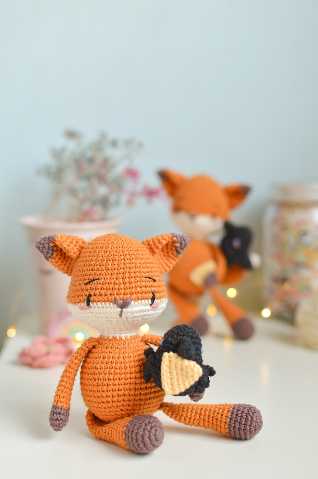 Amigurumi Fox Pattern (spanish/english) and Its Mini Crow + Mini Fox ...