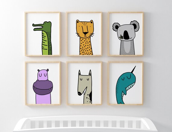 Animals Colorful Posters. Safari Pets and Ocean Animal Art. | Etsy