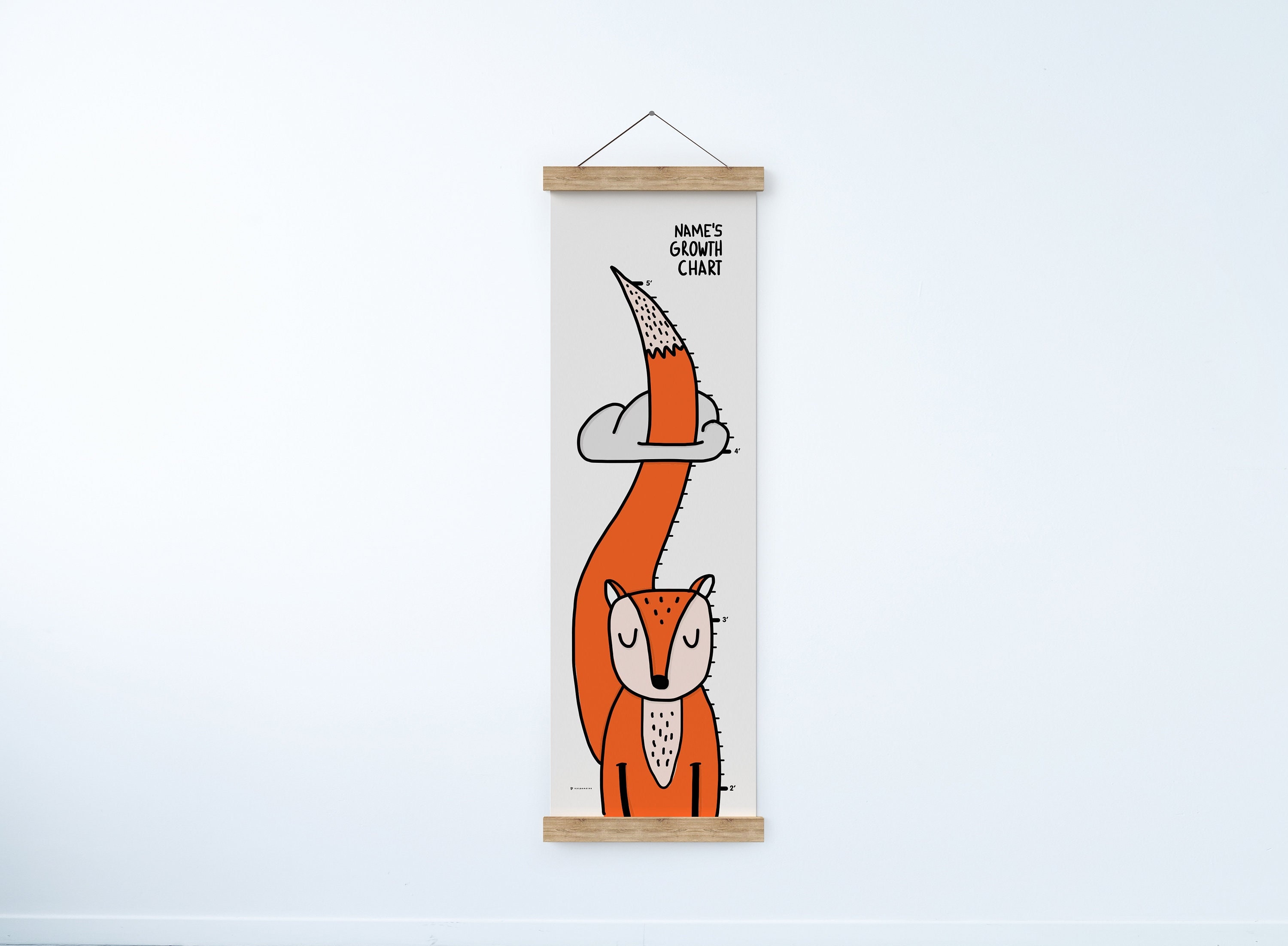 Fox Growth Chart for Kids. Personalized Canvas Height Chart for Babies ...