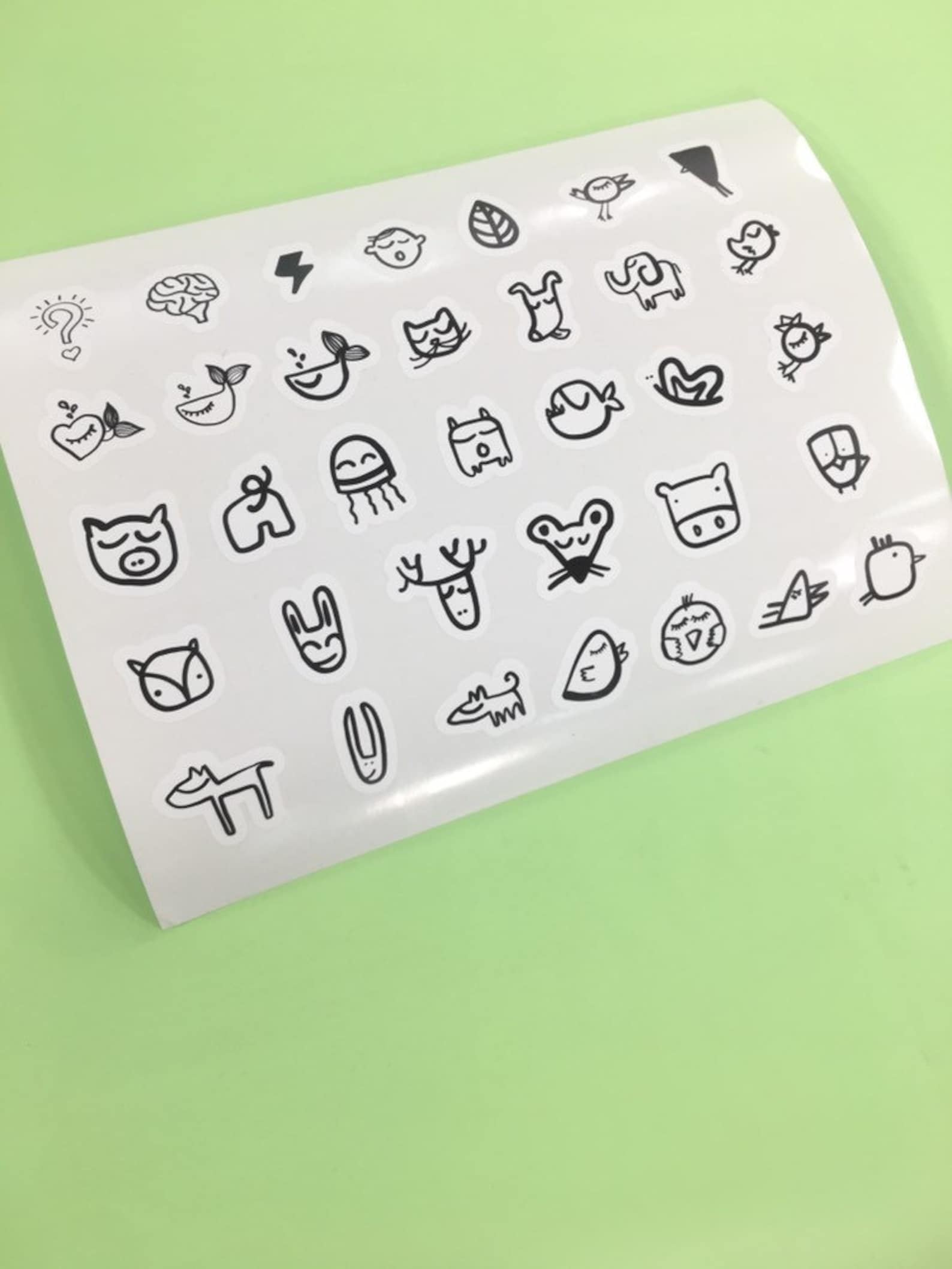 Animals Mini Doodle Stickers. Black and White. Bottle Laptop - Etsy