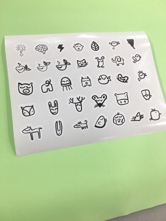 Animals Mini Doodle Stickers. Black and White. Bottle Laptop | Etsy