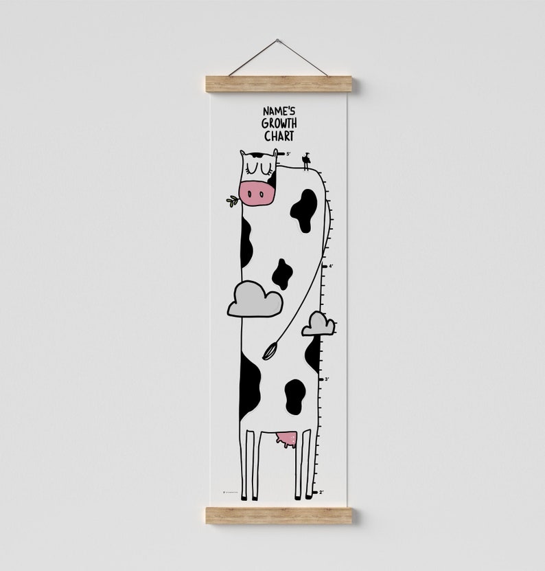 Cow Growth Chart for Kids. Baby Farm Canvas Height Chart. Animals Art ...