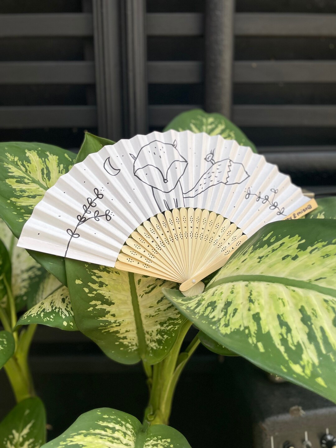 Decorative Folding Fan. Handmade Painted Black and White Animals Fan ...