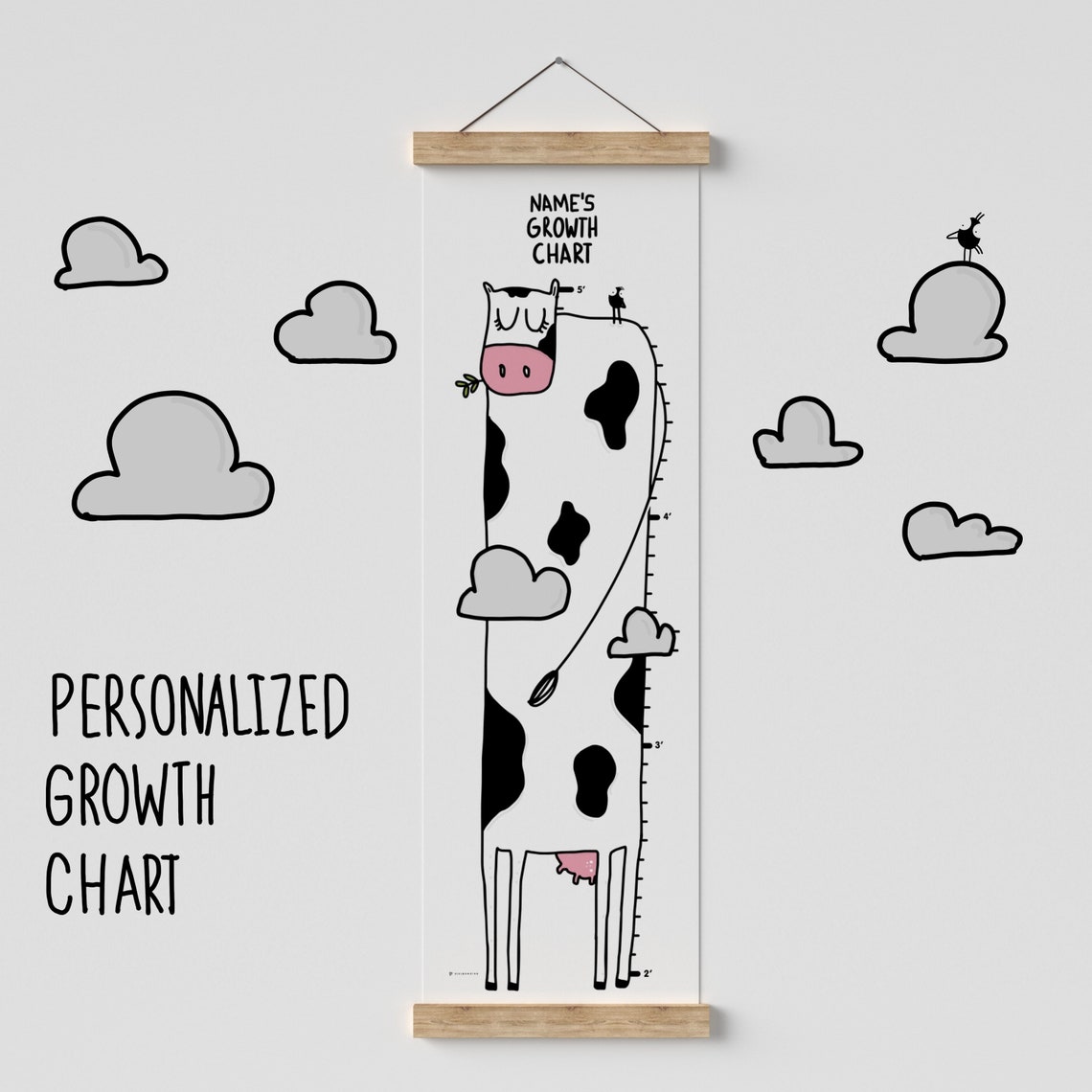 Cow Growth Chart for Kids. Baby Farm Canvas Height Chart. - Etsy
